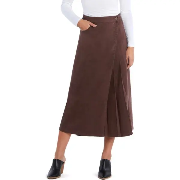 WASH LAB DENIM Delphine Side Pleat Maxi Skirt - Rich Brown