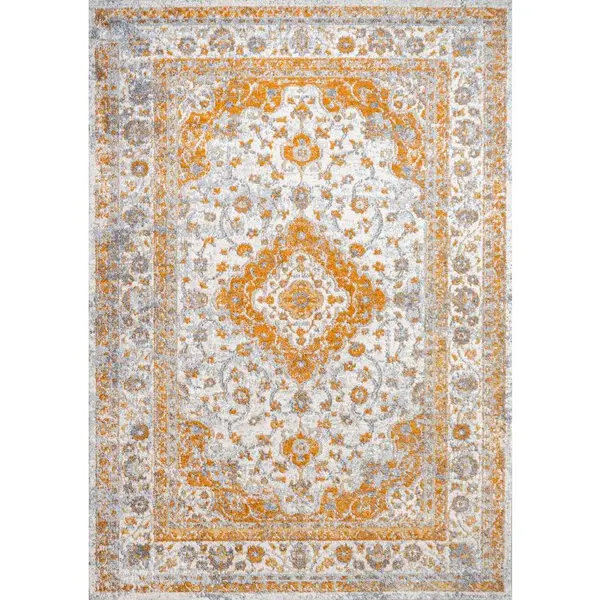 JONATHAN Y Indhira Ornate Medallion Persian Area Rug - Orange/cream
