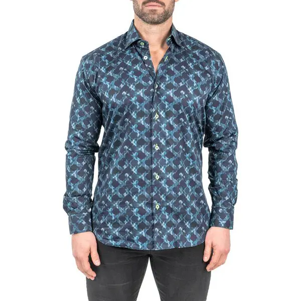 MACEOO Fibonacci Watermarks Navy Contemporary Fit Button-up Shirt - Blue