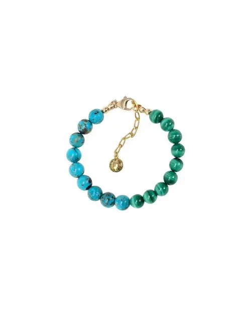 Fry Powers Turquoise And Malachite Beaded Bracelet