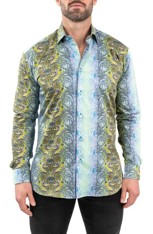 MACEOO Fibonacci Paisleyluxe Contemporary Fit Button-up Shirt - Green