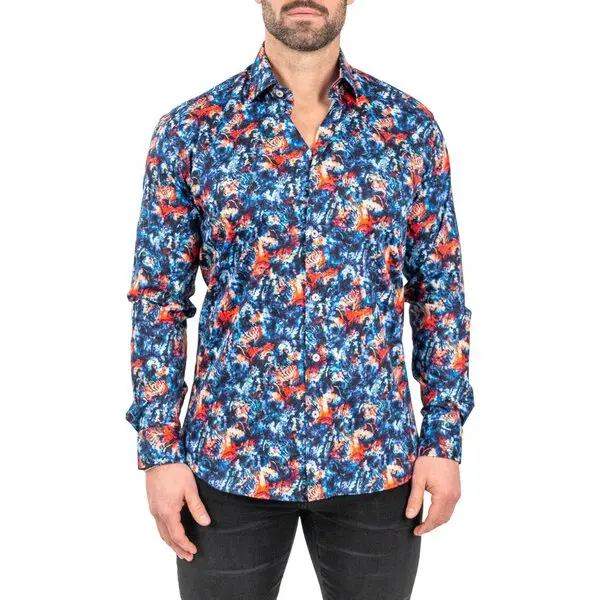 MACEOO Fibonacci Absolem Contemporary Fit Button-up Shirt - Blue