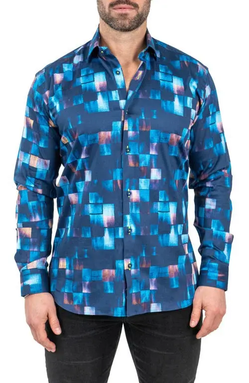 MACEOO Fibonacci Sensored Contemporary Fit Button-up Shirt - Blue