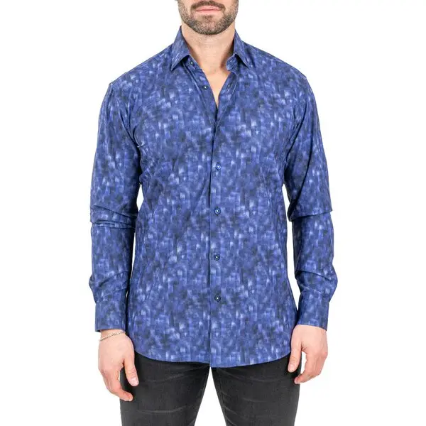 MACEOO Einstein Stretch Pixelated Button-up Shirt - Purple