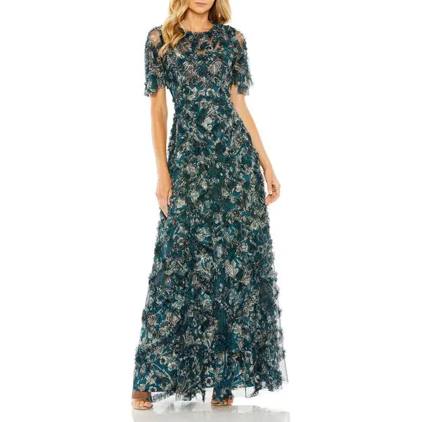Mac Duggal Flutter Sleeve Ruffle Detail Dress