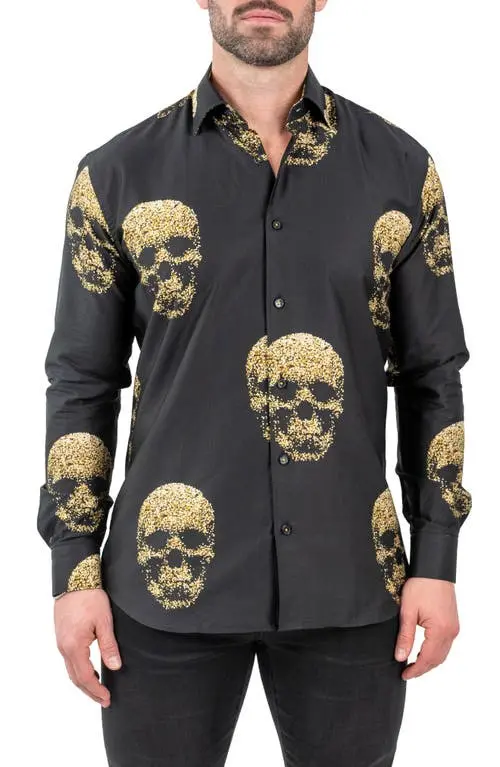 MACEOO Fibonacci Goldenskull Contemporary Fit Button-up Shirt - Black