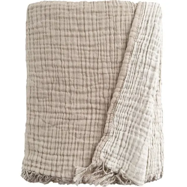 Anaya Crinkled Turkish Cotton Oversized Cuddle Blanket - Natural Beige