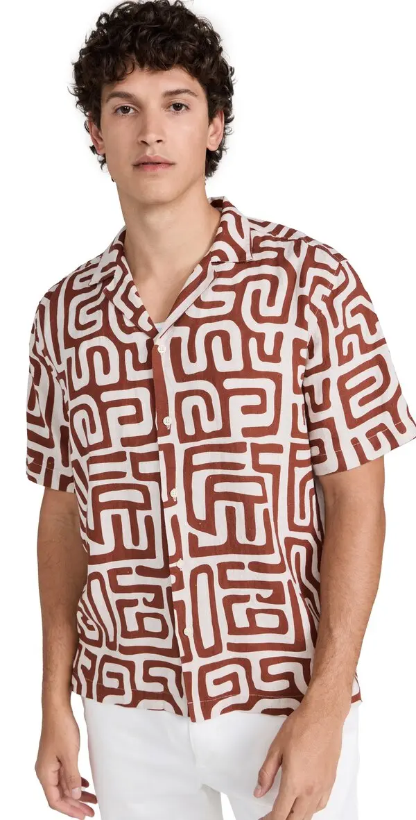 Frescobol Carioca Roberto Linen Shirt Kuba Print - Silk Brown