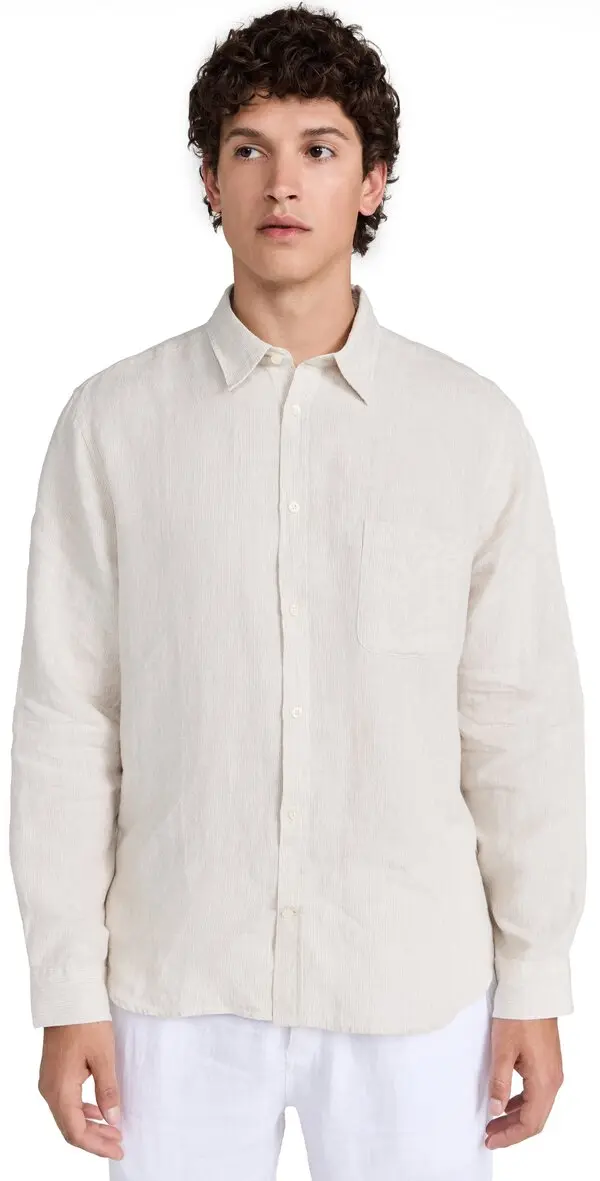 Frescobol Carioca Telles Linen Stripes Relaxed Fit Shirt - Ecru