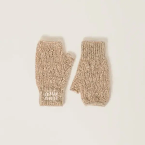 Miu Miu Wool And Mohair Gloves - Natural