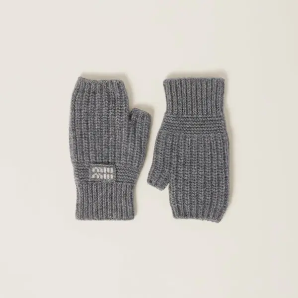 Miu Miu Wool And Cashmere Knitted Gloves - Grey