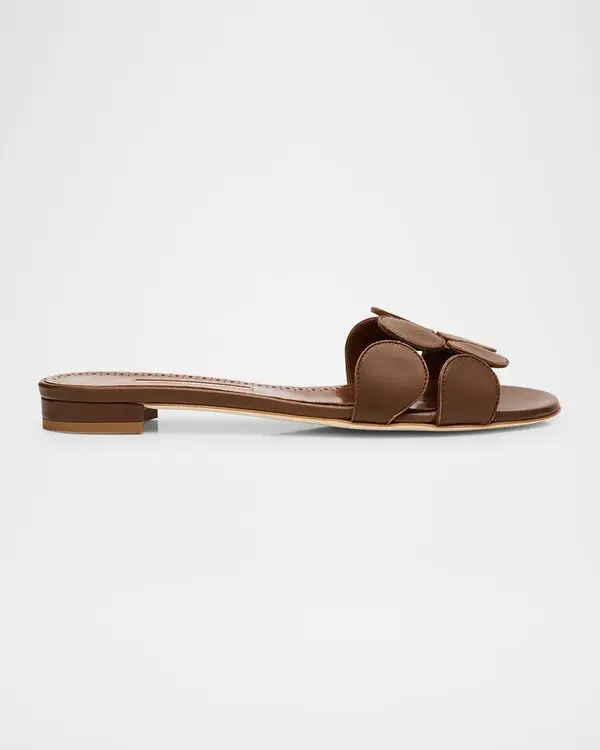 Manolo Blahnik Circle-cut Leather Flat Slides - Dark Brown