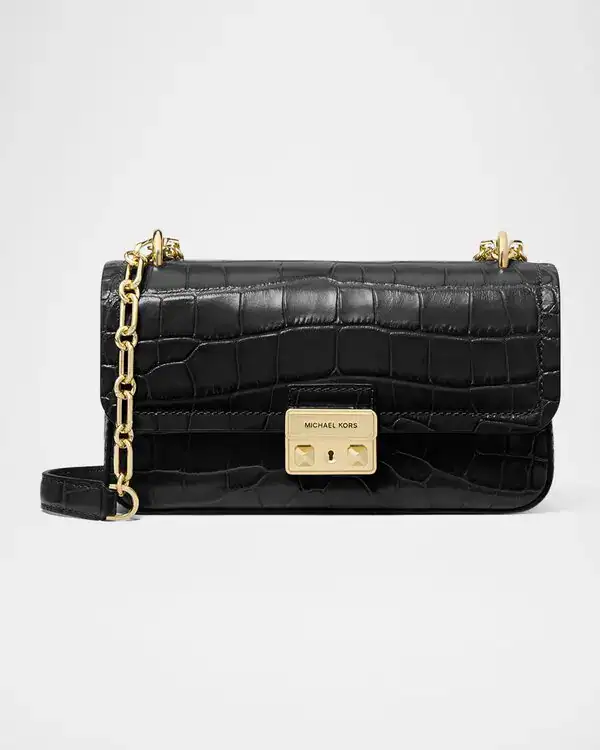 Michael Kors Tribeca Croc-Embossed Leather Shoulder Bag Black