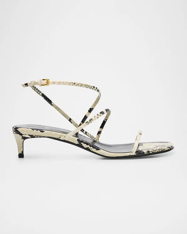 Khaite Python-embossed Strappy Kitten Sandals