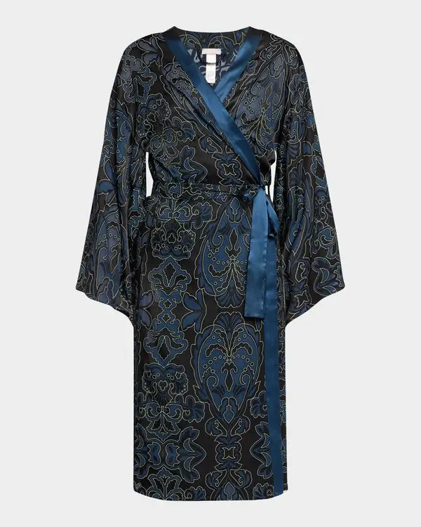 Hanro Marlene Damask-print Kimono Robe