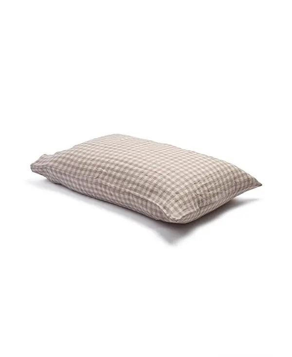 PIGLET IN BED Gingham Linen Pillowcase Pair - Mushroom Gingham