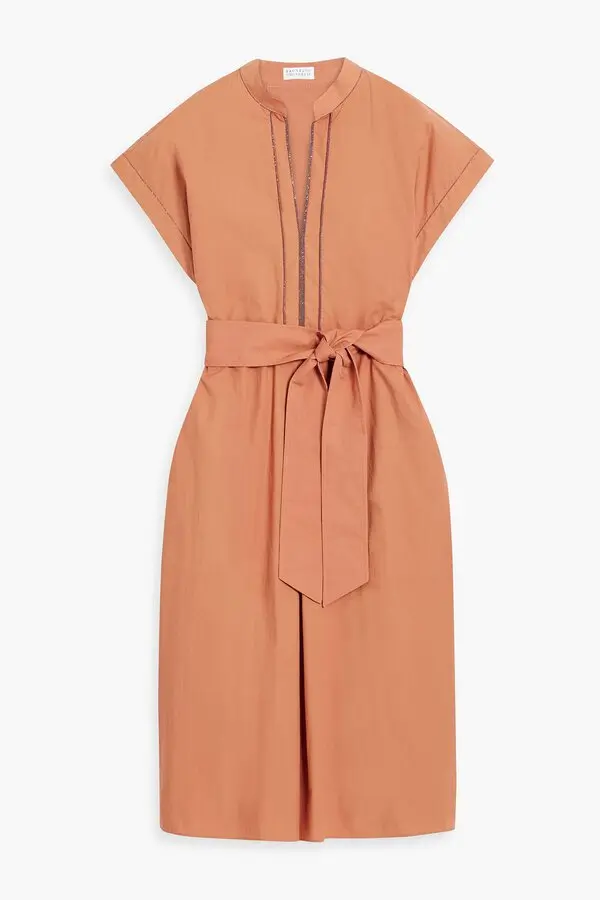 Brunello Cucinelli Bead-embellished Cotton-poplin Midi Dress