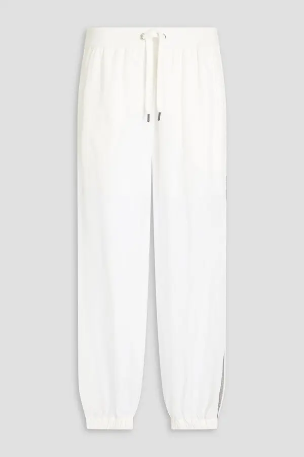 Brunello Cucinelli Bead-embellished Cotton-gauze Track Pants - White