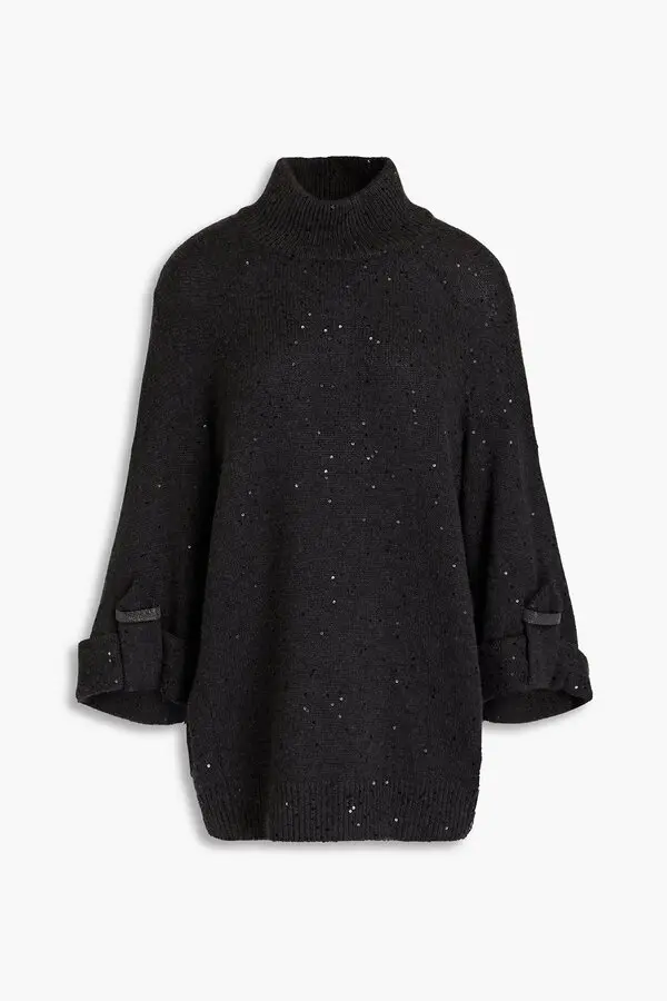 Brunello Cucinelli Embellished Cashmere And Silk-blend Turtleneck Sweater