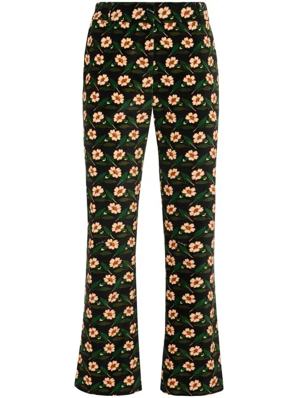 La DoubleJ Floral-print Cropped Trousers - Black