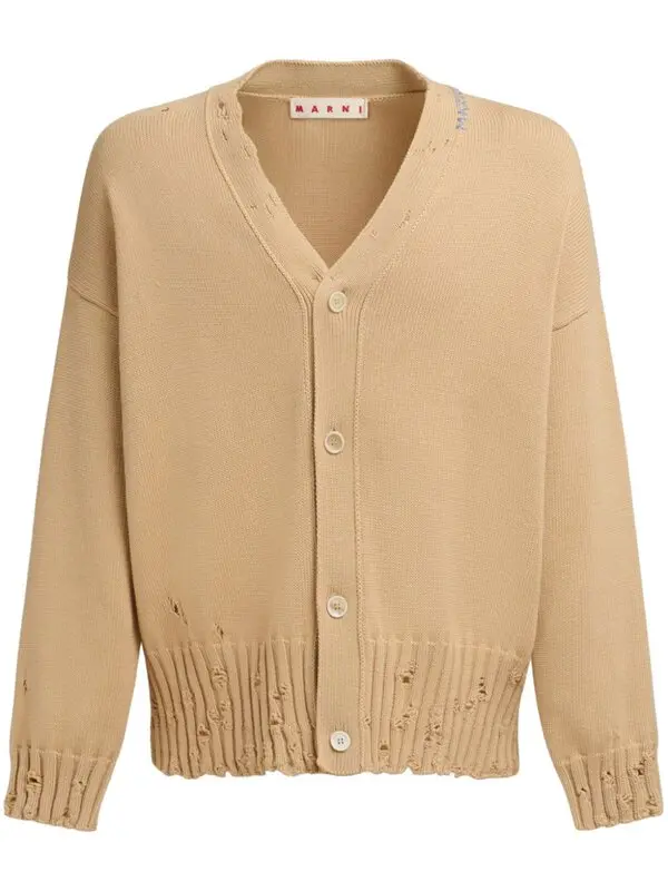 Marni Distressed-effect Cotton Cardigan - Neutrals