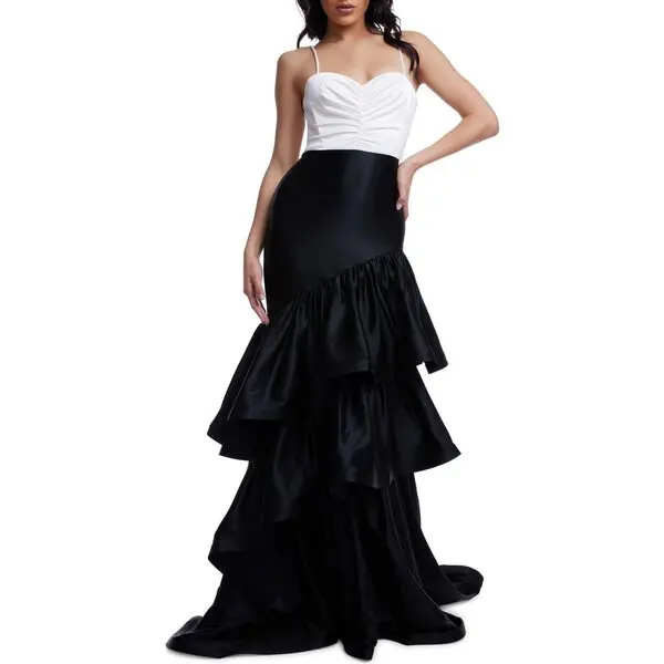 Dress The Population Clarice Tiered Ruffle Gown - Off White-black