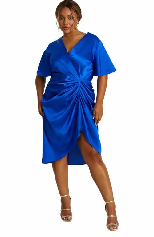 QUIZ Satin Angel Sleeve Midi Dress