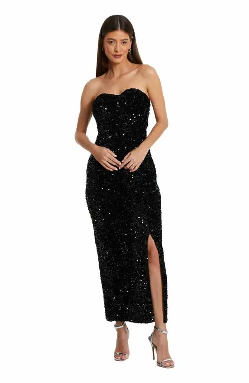 QUIZ Sequin Bandeau Maxi Dress With Bow Detail