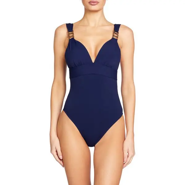 Robin Piccone Jane Plunge One-piece Swimsuit - Navy