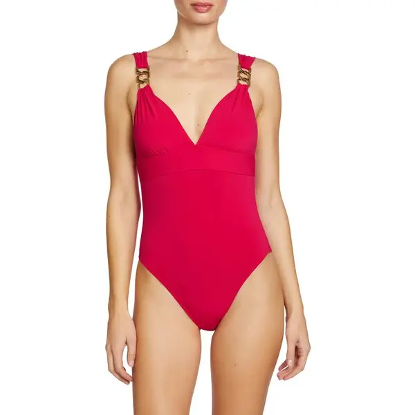 Robin Piccone Jane Plunge One-piece Swimsuit - Rose