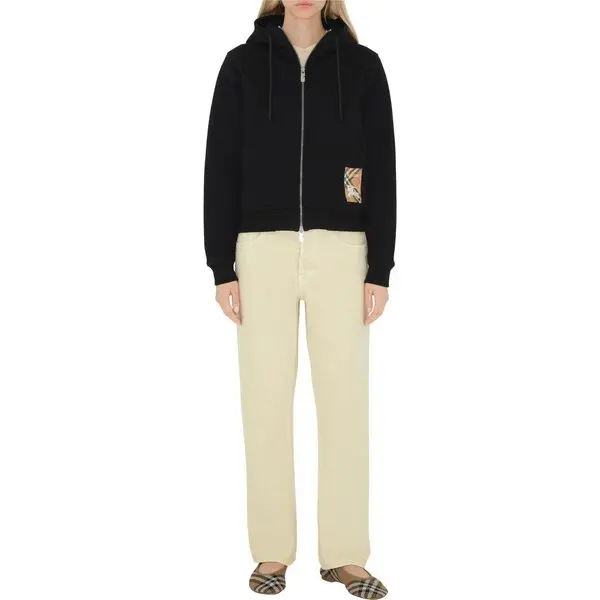 Burberry Check Label Cotton Zip Hoodie - Black