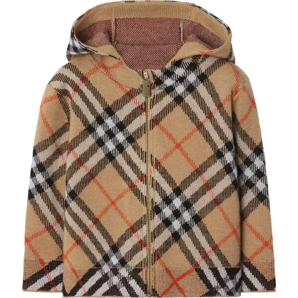 Burberry Check Wool Zip Hoodie - Sand