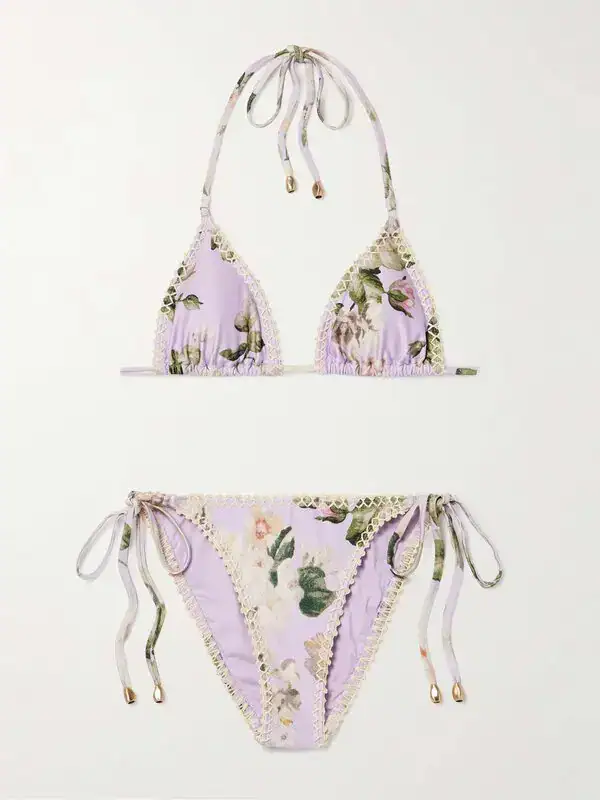 Zimmermann Acacia Crochet-Trimmed Floral-Print Bikini - Lilac ...