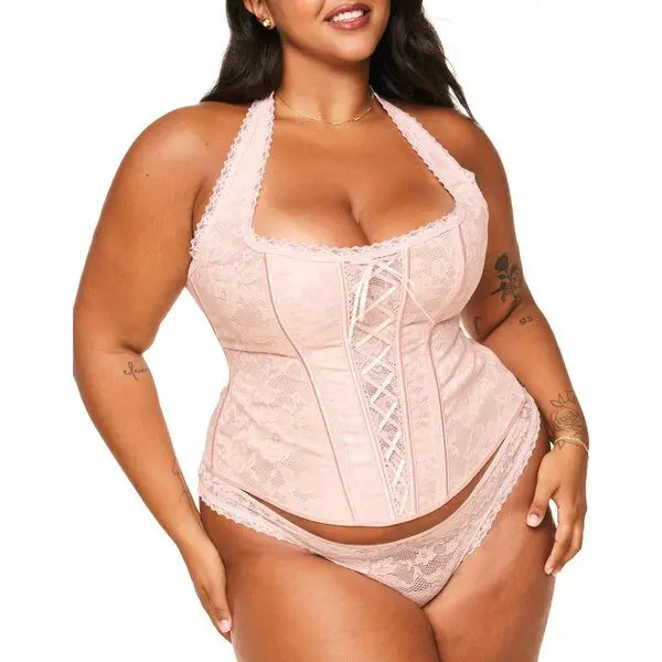 ADORE ME Haisley Halter Corset & Thong Set - Light Pink
