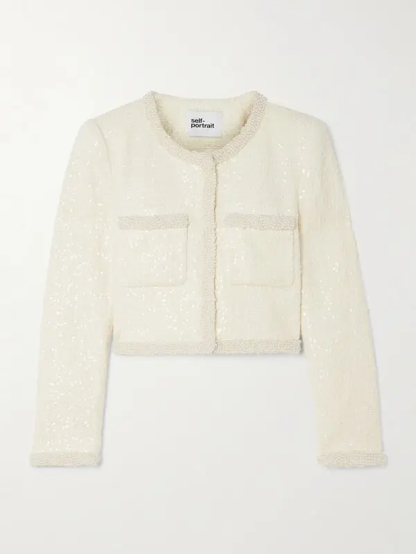 SELF-PORTRAIT Cropped Sequin Tweed Jacket