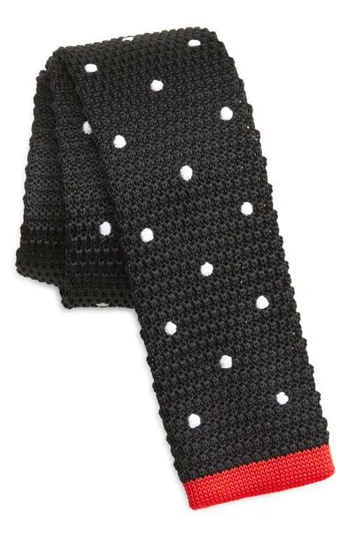 CLIFTON WILSON Polka Dot Knit Silk Neck Tie - Black