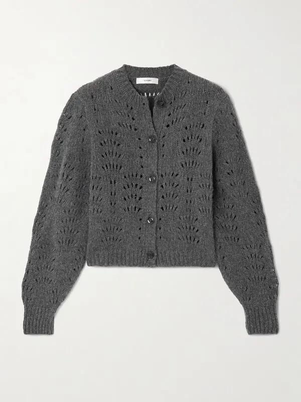 FRAME Open-knit Merino Wool Cardigan - Gray