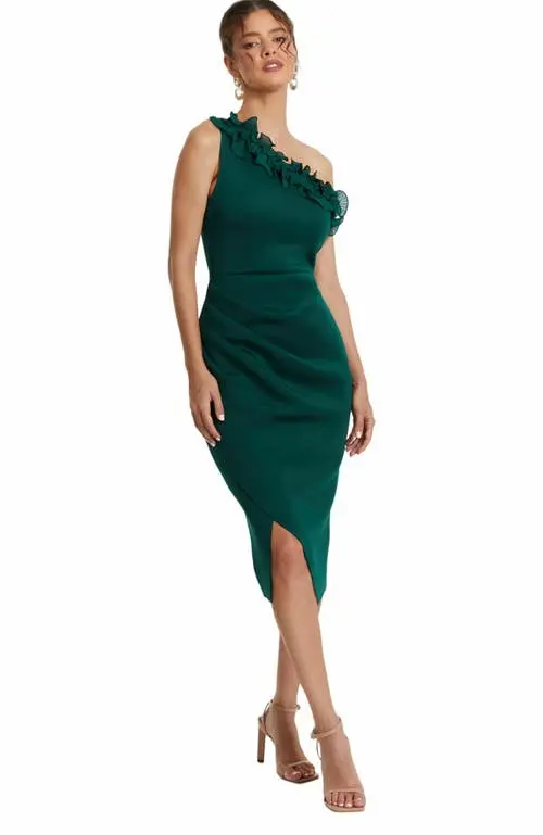 QUIZ Scuba Knit One-shoulder Ruched Midi Dress