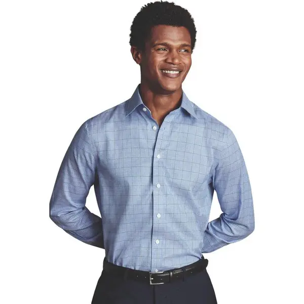 CHARLES TYRWHITT Prince Of Wales Check Non-iron Twill Slim Fit Shirt Single Cuff