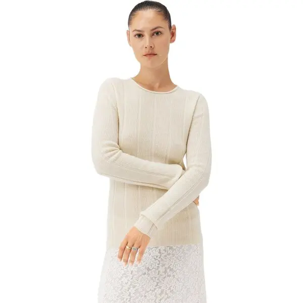 GOBI MONGOLIAN CASHMERE C-neck Slim Fit Cashmere Sweater - Off White
