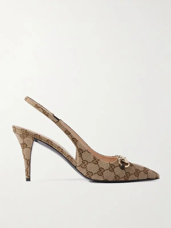 Gucci Erin Horsebit Slingback Pumps - Brown