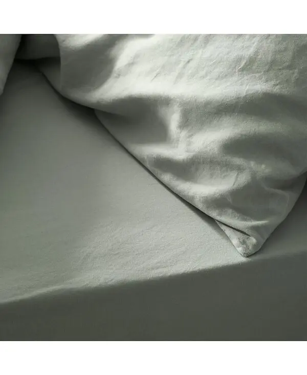 PIGLET IN BED Linen Fitted Sheet - Sage Green