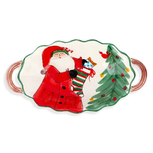 VIETRI Old St. Nick Handled Scalloped Oval Bowl