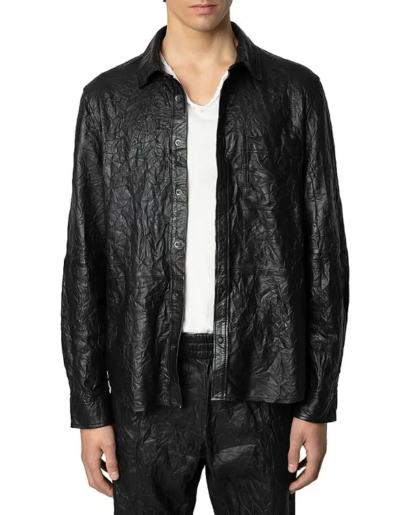 Zadig&Voltaire Serge Pocket Crinkle Leather Button Down Shirt