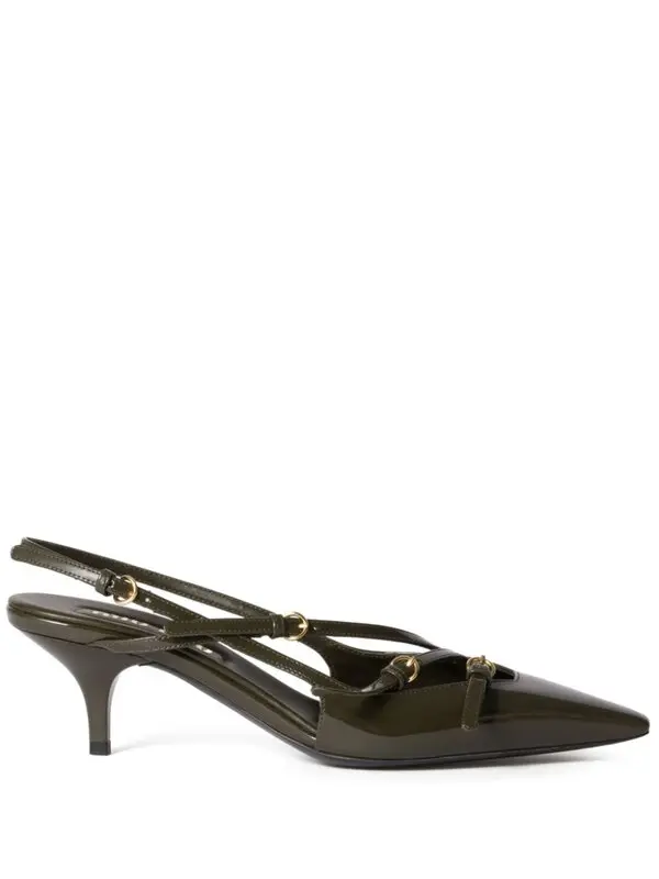 Miu Miu 55mm Leather Slingback Pumps - Green