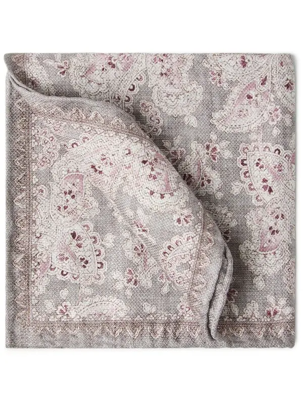 Brunello Cucinelli Double-face Graphic-print Pocket Square - Grey