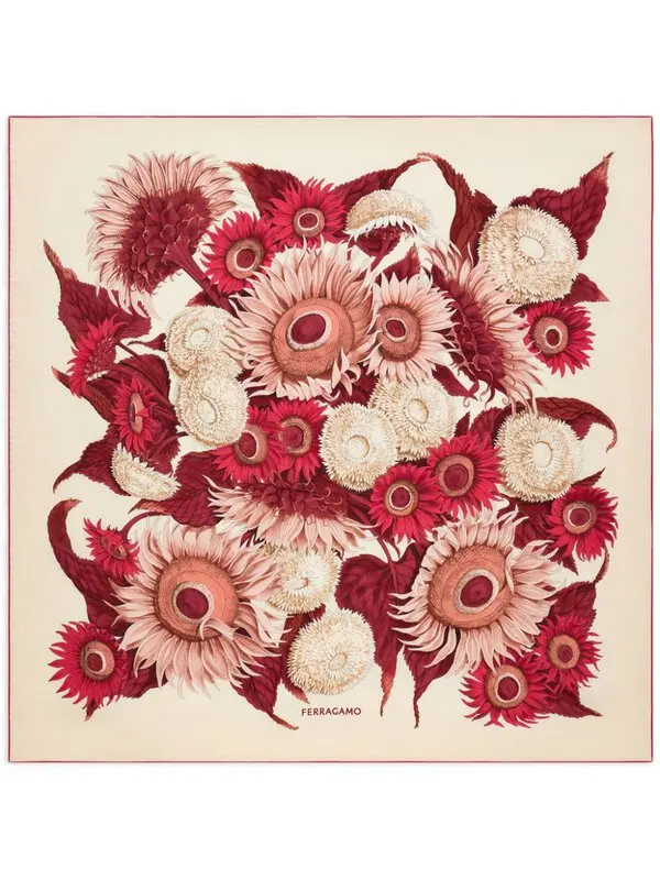 FERRAGAMO Sunflower Print Silk Scarf - Neutrals