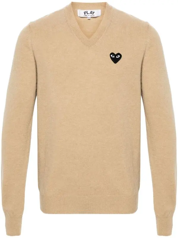 Play Comme Des Garcon Heart-patch Wool Jumper