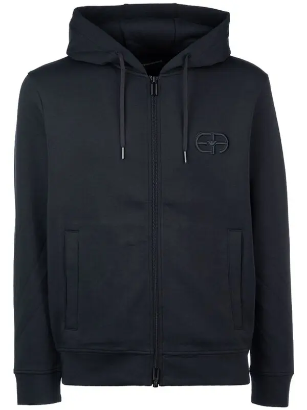 Emporio Armani Zipped Logo Embroidered Hoodie