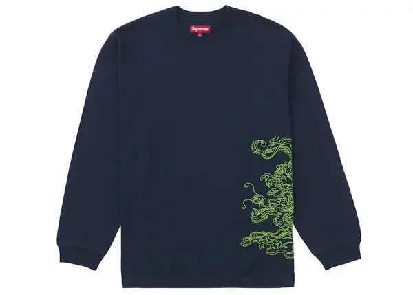 Supreme Dragon Embroidered Long Sleeve Top - Navy Blue